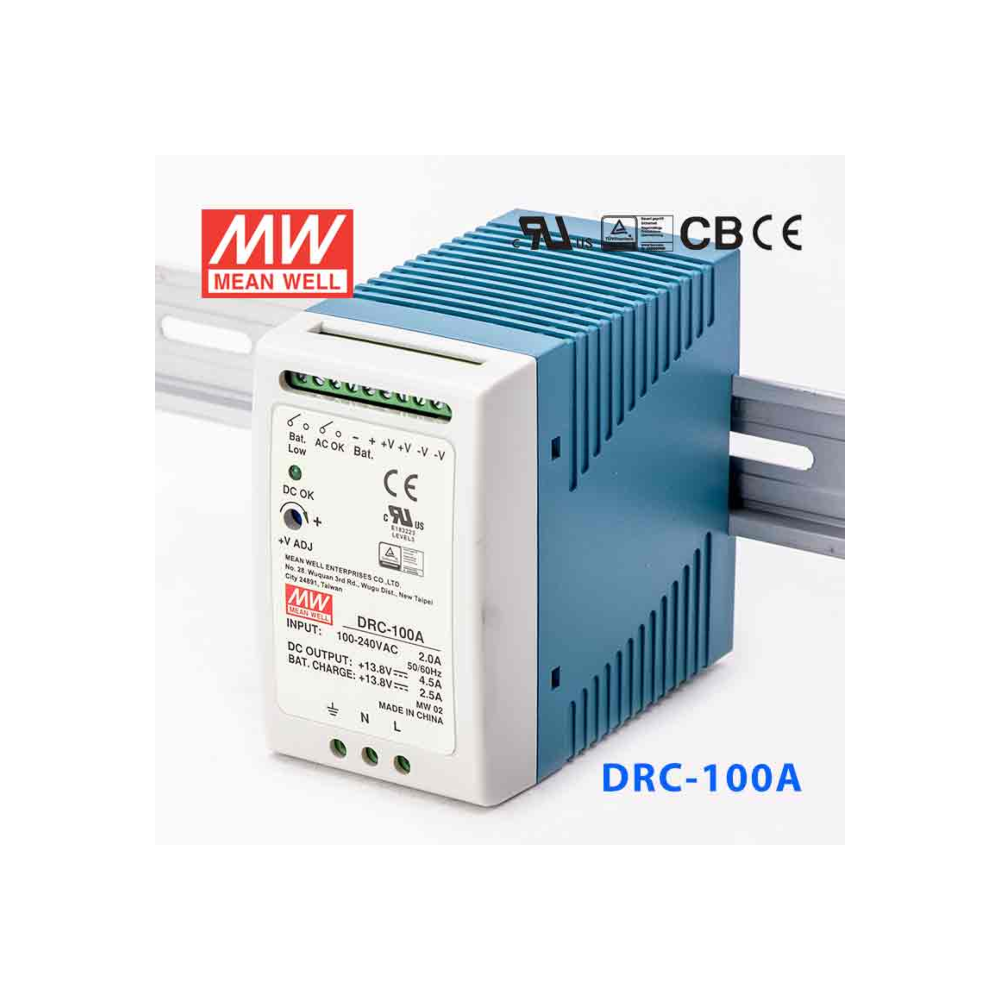 Mean Well DRC-100A AC-DC Industrial DIN-RAIL PSU with UPS Function; Ou ...