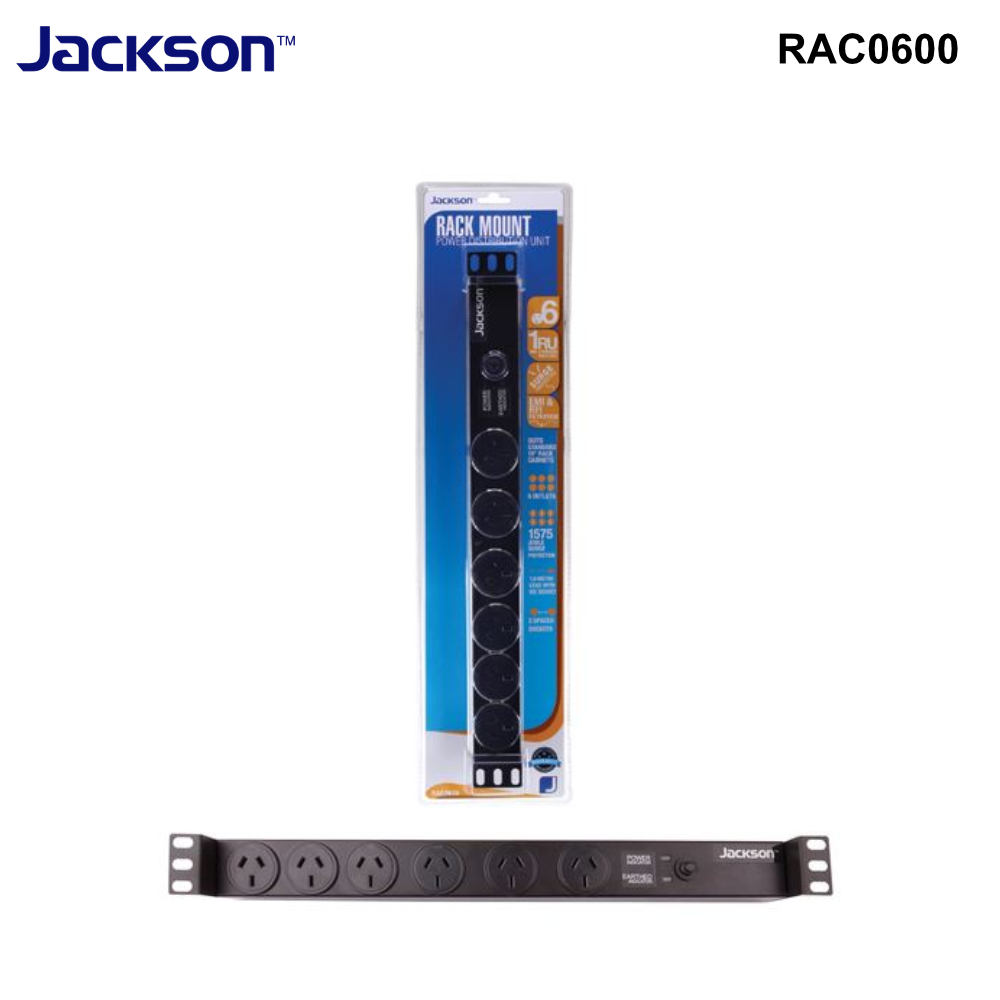 RAC0600 - 1RU 6x Outlet Horizontal Power Rail. Surge Protected 525J ...