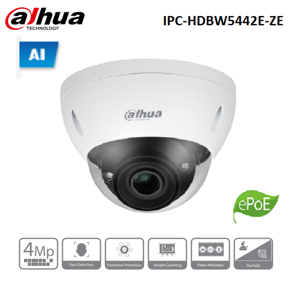 IPC-HDBW5442EP-ZE-2712 - Dahua - 4MP IP AI Vandal Dome Camera, True WD ...